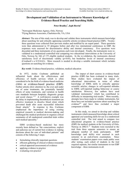 Pdf Development And Validation Of An Instrument To Measure Knowledge Of Evidence Based