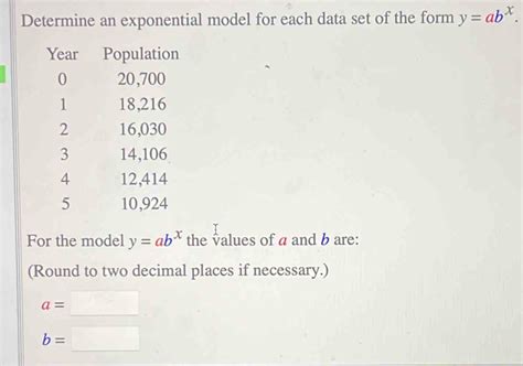 solved determine an exponential model for each data set of the form y