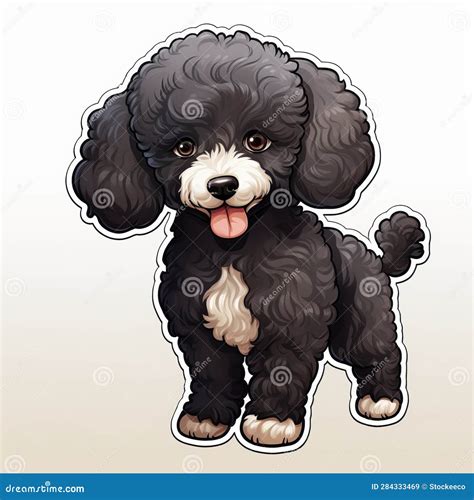Colorful Black And White Poodle Sticker With Detailed Shading Stock