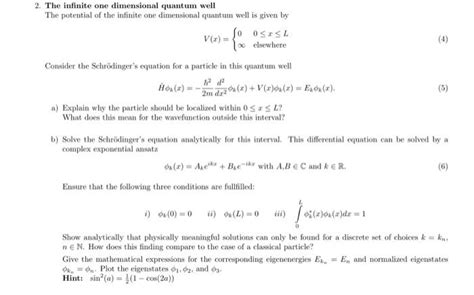 solved 2 the infinite one dimensional quantum well the