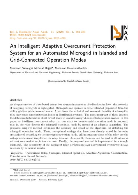 Pdf An Intelligent Adaptive Overcurrent Protection System For An