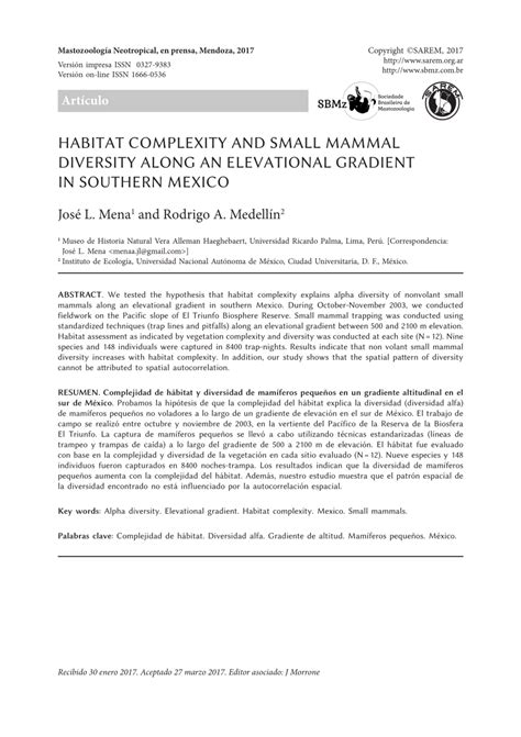 Pdf Habitat Complexity And Small Mammal Diversity Along An