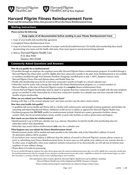 Harvard Pilgrim Fitness Reimbursement Form Fill And Sign Online With