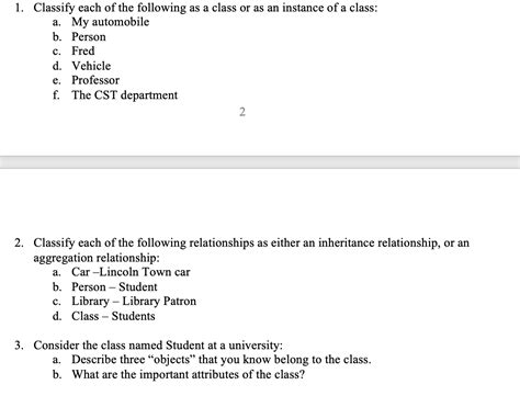 Solved 1 Classify Each Of The Following As A Class Or As An