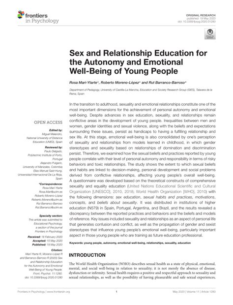Pdf Sex And Relationship Education For The Autonomy And Emotional Well Being Of Young People