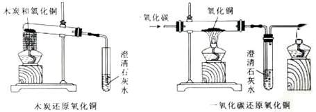 木炭还原氧化铜和一氧化碳还原氧化铜的实验装置如下图所示 下列说法正确的是 A术炭一氧化碳与氧化铜的反应都属于置换反应 B两个实验的相关反应中只有碳元素的化合价发生改变 C两个实验中