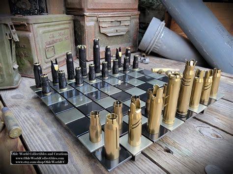 50 Caliber Bmg Bullet Shell Chess Set With 12 5 Inch Welded Steel Board 1220230001 Etsy