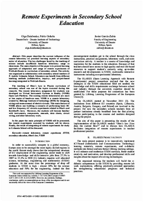 Pdf Remote Experiments In Secondary School Education