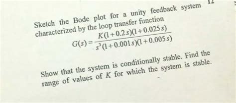 Solved Sketch The Bode Plot For A Unity Feedback System