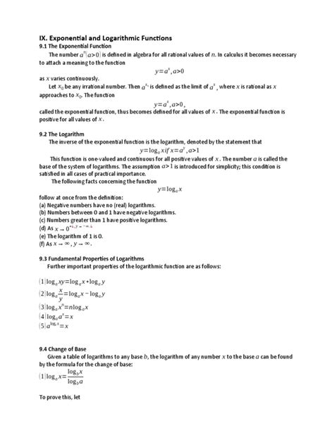 Exponential And Logaritmic Functions Pdf Logarithm Function