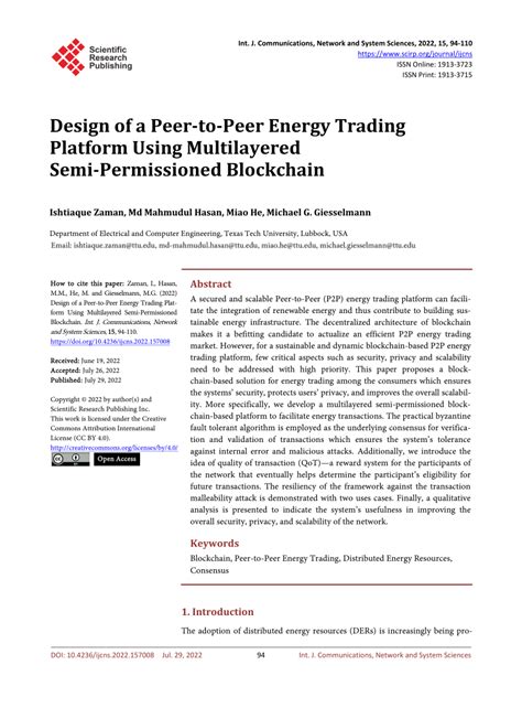 pdf design of a peer to peer energy trading platform using