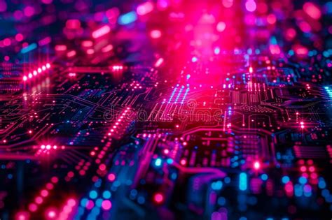 Blue And Pink Circuit Board With Bright Colored Wires Generative Ai