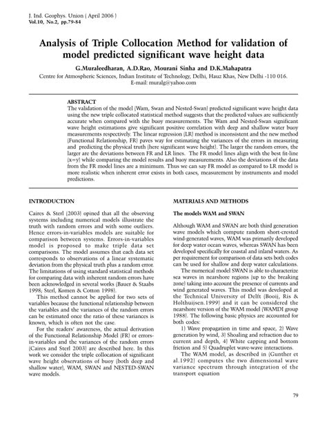Pdf Analysis Of Triple Collocation Method For Validation Of Model Predicted Significant Wave
