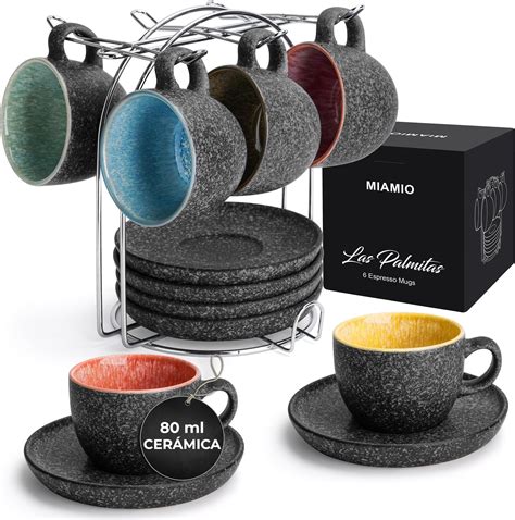 Miamio Tazas De Espresso Apilables De Cerámica De 80 Ml Con Platos Y
