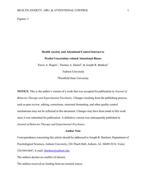 Pdf Health Anxiety And Attentional Control Interact To Predict