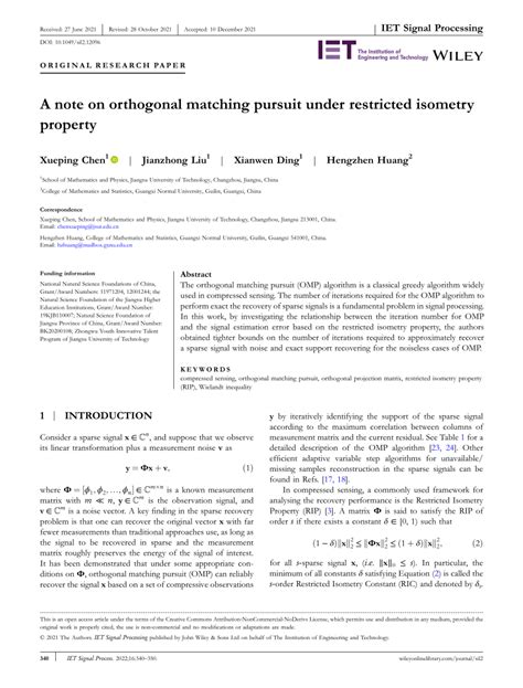 Pdf A Note On Orthogonal Matching Pursuit Under Restricted Isometry Property