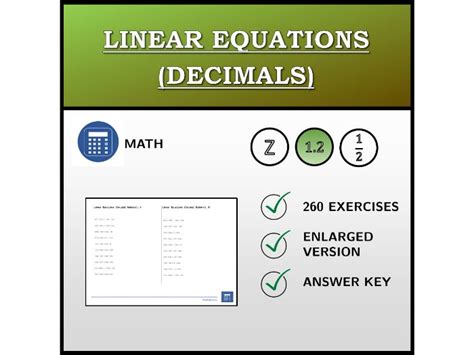 Linear Equations Decimals Printable Worksheet Teaching Resources