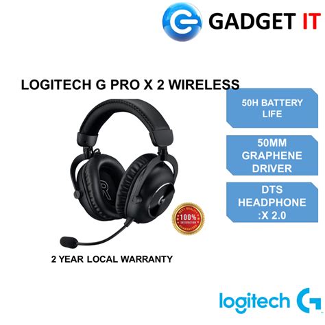 LOGITECH G PRO X 2 LIGHTSPEED WIRELESS GAMING HEADSET DETACHABLE BOOM MIC 50MM GRAPHENE DRIVERS