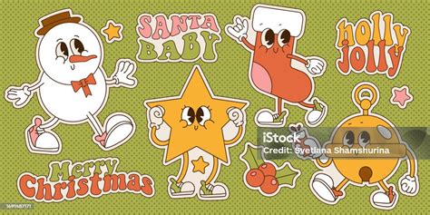 메리 크리스마스 복고풍 컬렉션 40년대 만화 마스코트 캐릭터 눈사람 크리스마스 트리 산타 클로스 휴일 요소 50 년대 60 년대