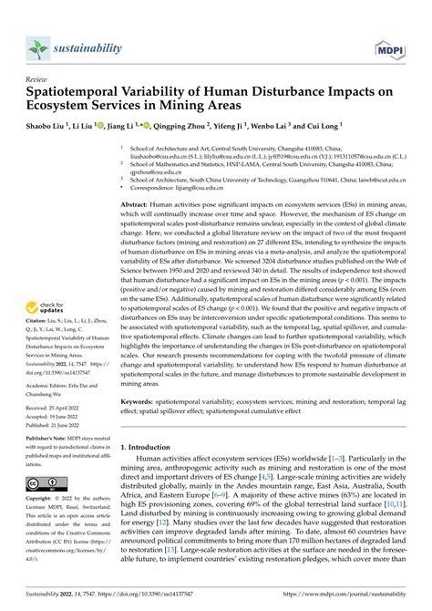 Pdf Spatiotemporal Variability Of Human Disturbance Impacts On Ecosystem Services In Mining Areas