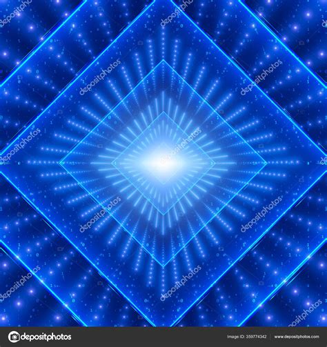 Vector Data Flow Visualization Square Glowing Tunnel Blue Big Data