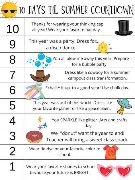 last 10 days of school countdown etsy