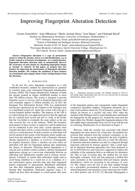 Pdf Improving Fingerprint Alteration Detection
