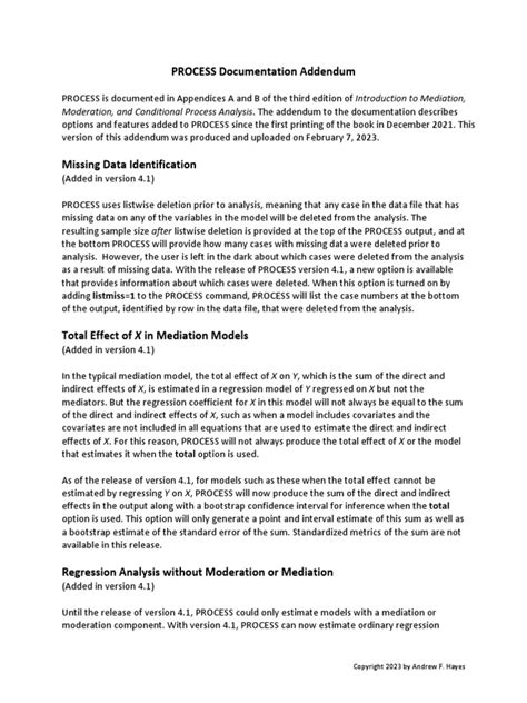 Process Version 4 Documentation Addendum Pdf Regression Analysis