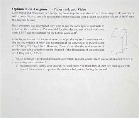 Solved Optimization Assignment Paperwork And Video Lone