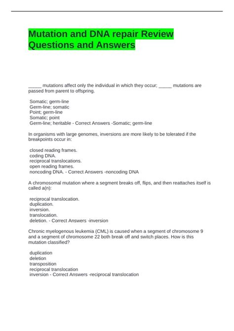 Mutation And Dna Repair Review Questions And Answers Genetics