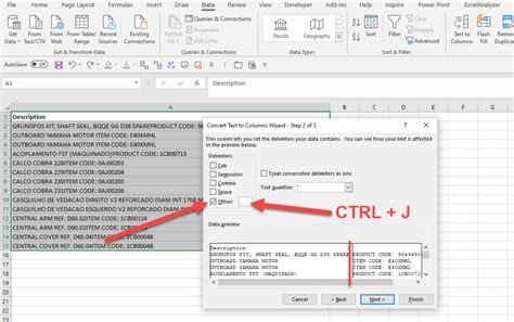 line break as the delimiter in text to columns in excel