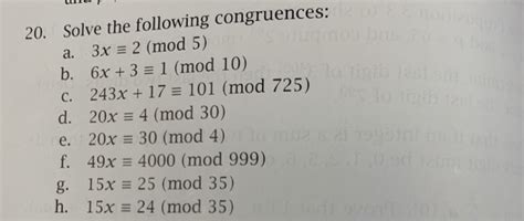 solved solve the following congruences a 3x 2 mod 5 b