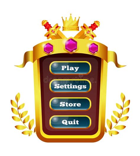 Game Pop Up Window With Main Menus Panel With Buttons Stock Vector