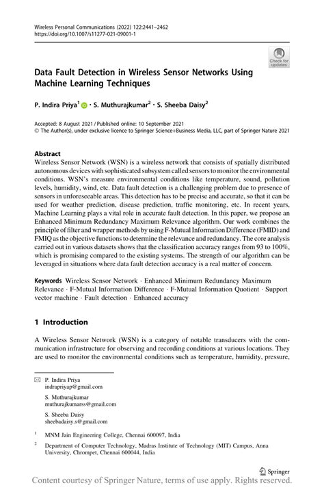 Data Fault Detection In Wireless Sensor Networks Using Machine Learning Techniques Request Pdf
