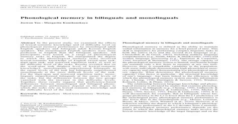 Pdf Phonological Memory In Bilinguals And Monolingualsdifferences