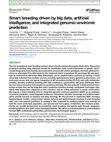Pdf Smart Breeding Driven By Big Data Artificial Intelligence And