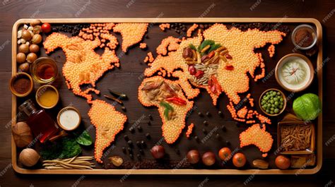 Premium AI Image | food world map on a wooden board Generative AI