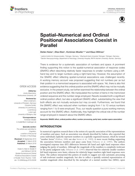 Pdf Spatialnumerical And Ordinal Positional Associations Coexist In