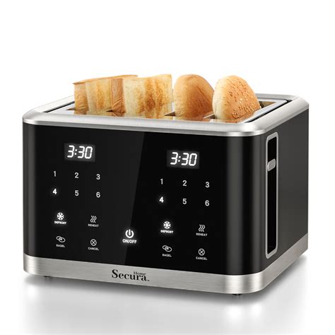 Secura 4 Slice Toaster With Extra Wide Slots Touch Screen Dual Control 6 Settings Bagel