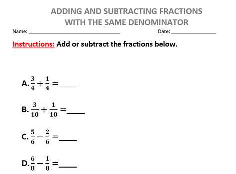 ADDING AND SUBTRACTING FRACTIONS Teaching Resources