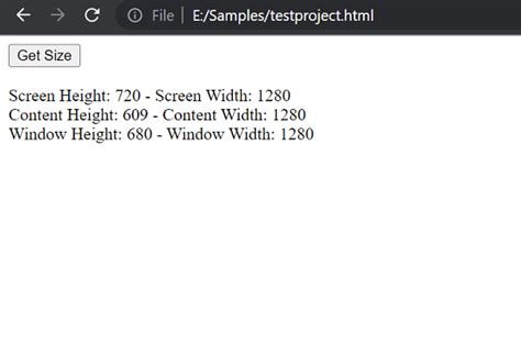 Get The Size Of The Screen Current Web Page And Browser Window