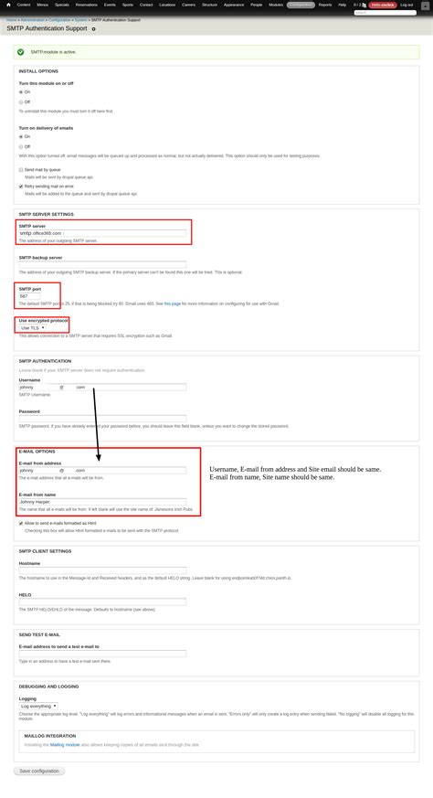 Test Mail Not Working While Sending In Drupal 7 Ms Outlook Smtp