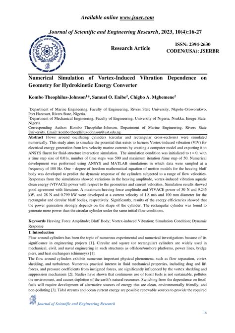 pdf numerical simulation of vortex induced vibration dependence on