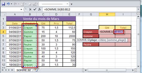 Fonction SOMME SI Pour Additionner Certaines Cellules