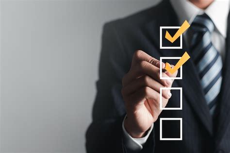 Premium Photo Checklist Concept Businessman Using Laptop Checking Mark On Checkboxes