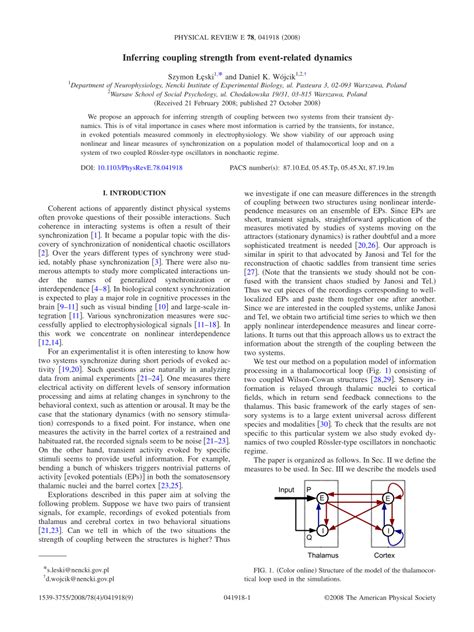 Pdf Inferring Coupling Strength From Event Related Dynamics
