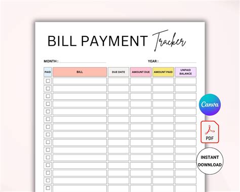 Bill Pay Organizer Bill Payment Log Monthly Bill Payment Checklist
