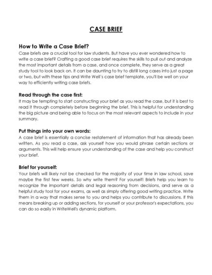 Case Brief Templates Format Examples