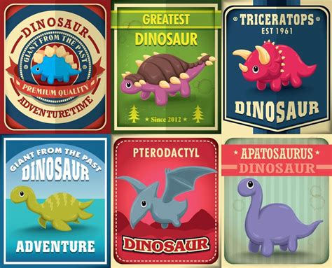 Premium Vector Vintage Dinosaur Poster Design Set