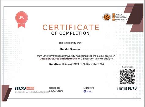 Received A Certificate From Neocolab On Completion Of Data Structures